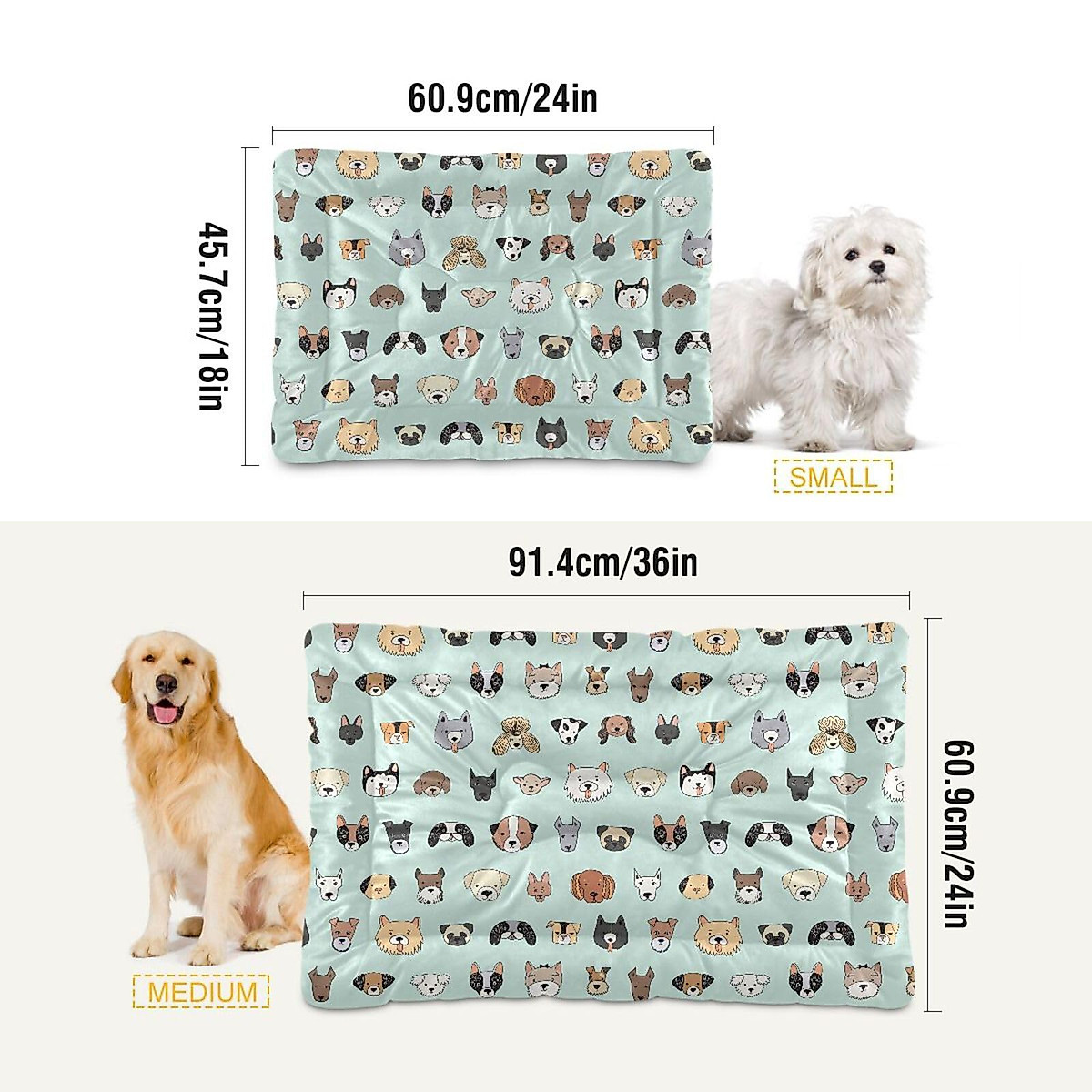 Coikll Puppy Dog Faces Pet Bed Pad Soft Dog Bed Mat with Anti-Slip Bottom, Machine Washable Crate Pad Mattress for Dog Sleeping- 24 * 18inches