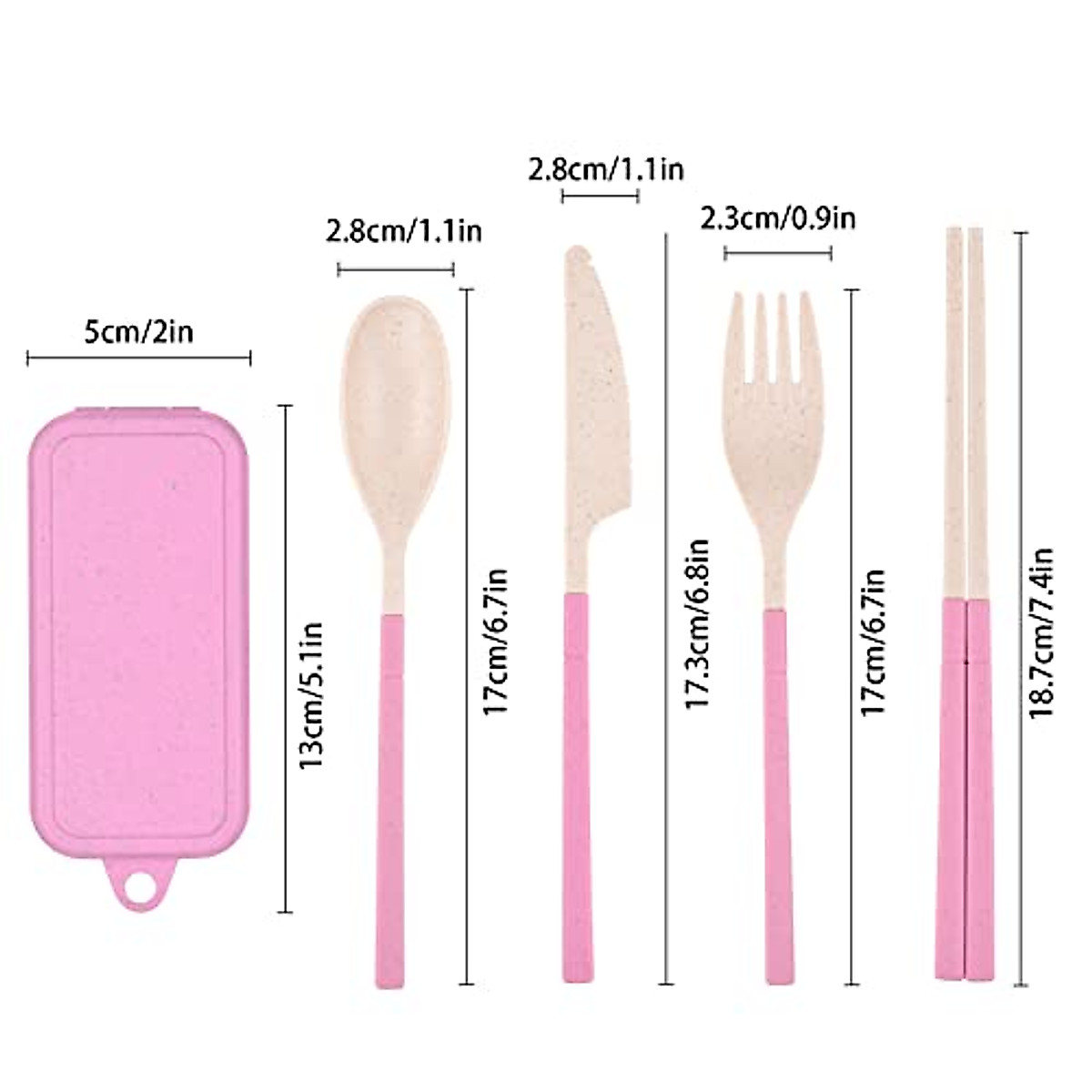 JIABEIUS 4 Sets Collapsible Reusable Utensils Set with Case, Wheat Straw Portable Utensils Include Spoon Knife Forks Chopsticks for Adult Travel Picnic Camping Or Birthday Use