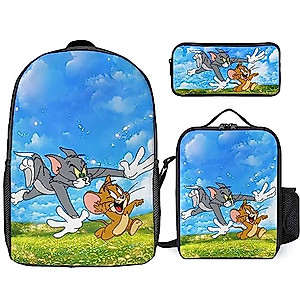 oqatdsn To.M And Je.Rry Backpack Teen Boys And Girls with Lunch Box Pencil Case 3 in 1
