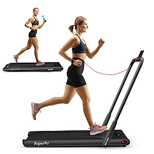 GYMAX Walking Pad, Foldable Under Desk Treadmill with LED Monitor, Remote Control, Smart App Control, Folding Portable Desk Treadmill for Office Standing Desk, Home Gym Small Compact Treadmill (Black)