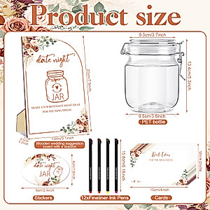 DoubleFill 76 Pcs Bridal Shower Decor Including Date Night Game for The Newlyweds Wedding Date Night Game Sign with Holder 60 Cards 12 Pens 2 Stickers Wedding Wish Jar for Guest Party (Boho Style)