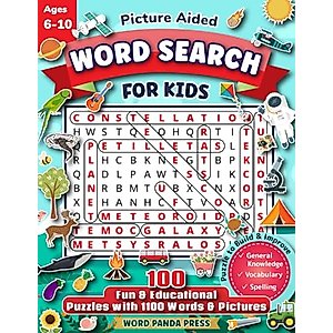 Word Search for Kids with Pictures: 100 Fun & Educational Wordsearch Puzzle Book with 1100 Words & Images for Coloring - Brain Booster Activity Book for Kids Ages 6-8, 8-10 & Smart Children Ages 4-6