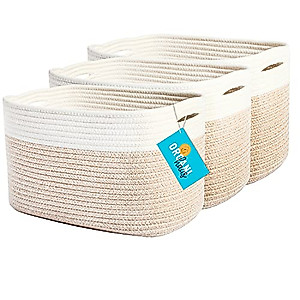 OrganiHaus Toy Storage Bins 3-Pack | Cotton Rope Basket for Storage | Woven Baskets for Storage | Decorative Baskets for Storage | Cotton Rope Storage Baskets | Towel Basket for Bathroom - Light Honey