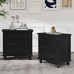 Merax Nightstand with Drawers Set of 2, Wood Bedside End Table with Pull Out Tray, Black and Black