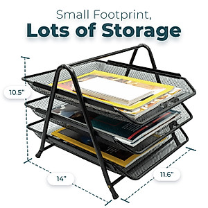 Greenco Letter Tray Desk Organizer, 3-Tier Mesh Paper Tray, Document, Letter, Office Paper Organizer, Black