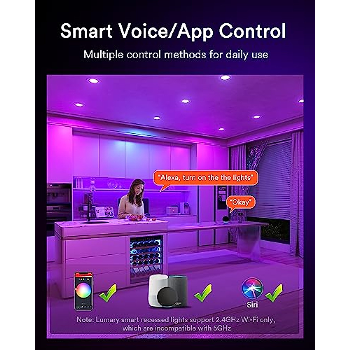 Lumary 3 Inch Smart Recessed Lighting WiFi Bluetooth Smart LED Recessed Lights 7W 350LM LED Wafer Downlight with Junction Box Work with Alexa/Google Assistant(1 Pack)