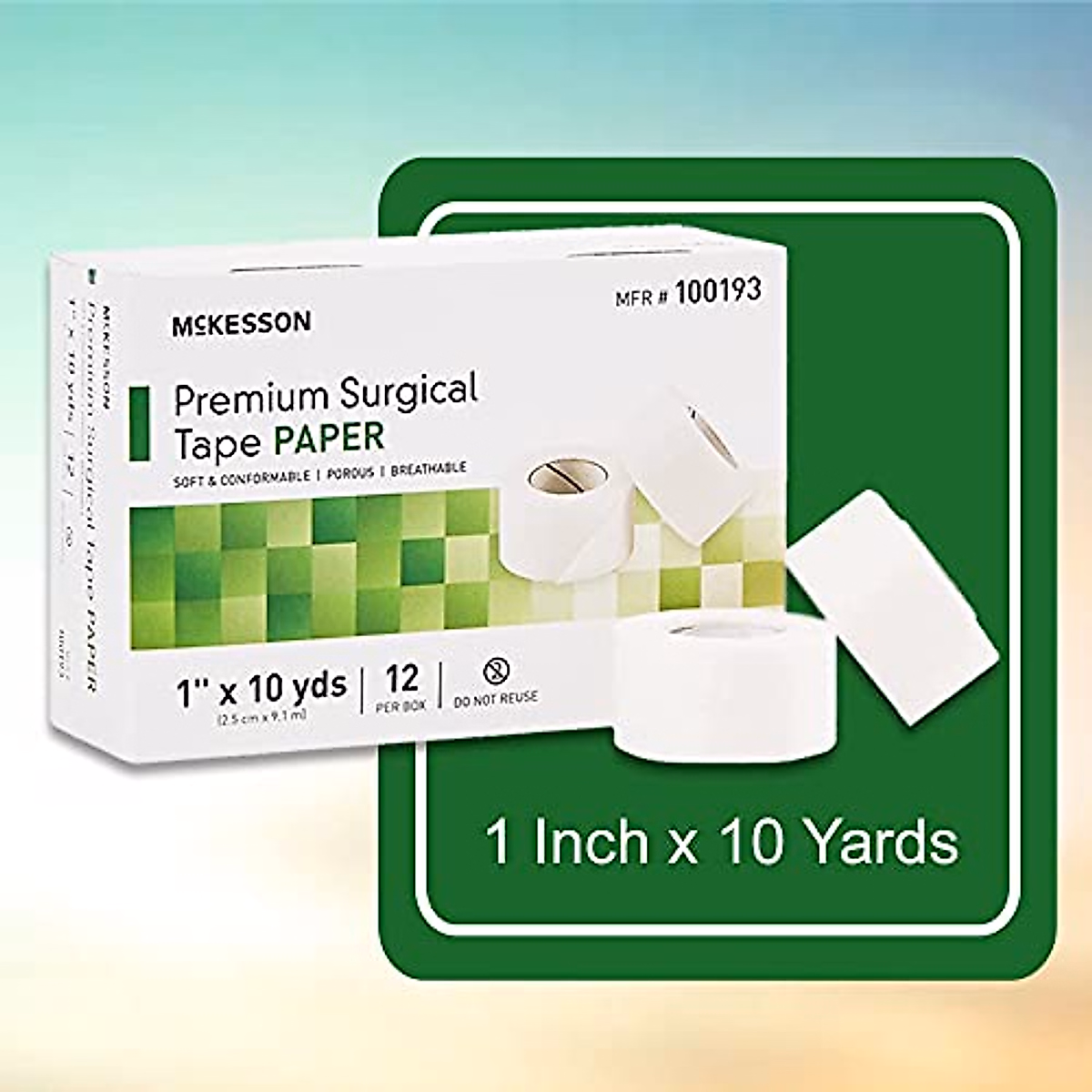 McKesson Premium Surgical Tape, Non-Sterile, Paper, Breathable, 1 in x 10 yd, 12 Count