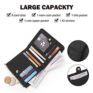 WESTBRONCO Small Wallets for Women Slim Bifold Credit Card Holder Vegan Leather Compact Card Case with Photo Slot Black