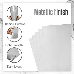 Metallic Silver Cardstock Paper, 60pcs of 8.5”x11” (250 GSM) - Silver Paper Foil Board, Mirror Finish Surface – Die Cut and Plotter Compatible - Perfect for Crafting, Invitations & Decorations