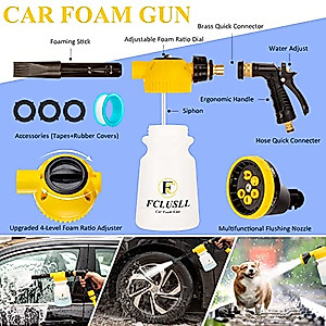 FCLUSLL 27Pcs Car Wash Kit with Foam Gun Sprayer, Car Cleaning Kit with 6 in 1 Adjustable Nozzle Drill Brush Set Tire Polishing Applicator Pad Wash Mitt Towel, Quick Connects to Most Garden Hose