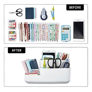 Desktop Storage Organizer, Pen Pencil Card Holder Box Container for Desk, Office Supplies, Vanity Table (White)