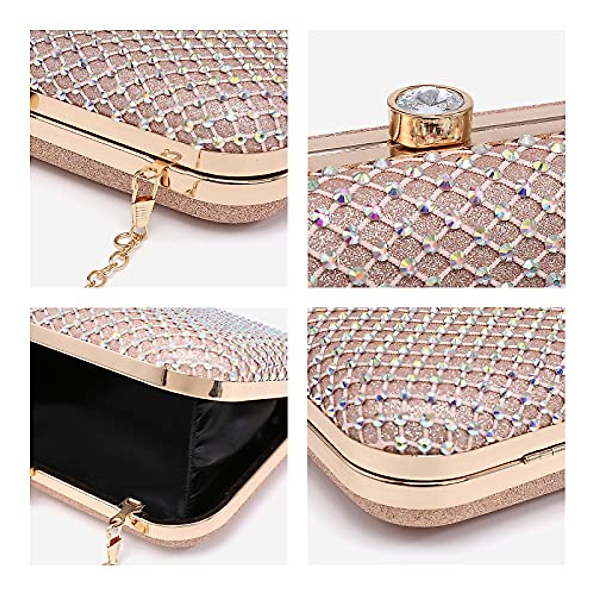 Dasein Womens Rhinestone Clutch Purse Sparkling Evening Bag with Crystal Clasp for Formal Prom Party Wedding (Pink)
