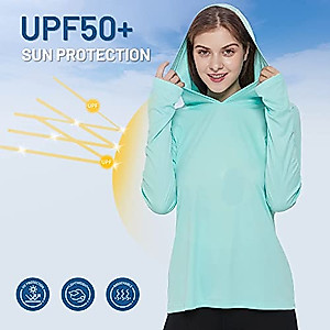 MIER Women's UPF 50+ Sun Protection Hoodie Shirt Long Sleeve Outdoor UV Shirt Running Hiking Tee Shirt, Quick Dry, Aqua, S
