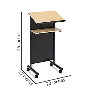 Audio-Visual Direct Wheeled Lectern - Standing Desk with Storage Shelf - Beech/Black - Ideal for Presentations and Laptop Use