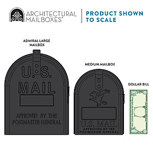 Architectural Mailboxes Admiral Aluminum Post Mount Mailbox, Compatibility Code B, ADM16BAM, Textured Black, Large Capacity