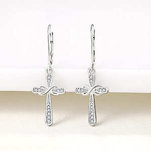 YL Cross Earrings Sterling Silver Infinity Dangle Drop Earrings Cubic Zirconia Criss Leverback Jewelry