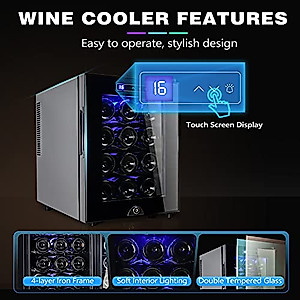 Miladred 12 Bottle Wine Cooler Refrigerator,Wine Fridge Freestanding with Lock & Digital Temperature Control Fridge Glass Door,Mini Wine Cabinet for Red, White, Champagne or Sparkling