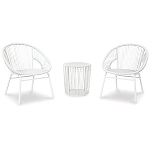 Signature Design by Ashley Mandarin Cape Casual All-weather Resin Wicker Outdoor Chairs with Table Set, Set of 3, White