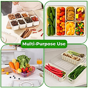 Kenswiss 2 Pack Divided Serving Tray with Lid and Handle | Portable Snackle Box for Adults, Kids | Charcuterie Container with 8 and 4 Compartments | Snack Organizer for Fruits and Travel