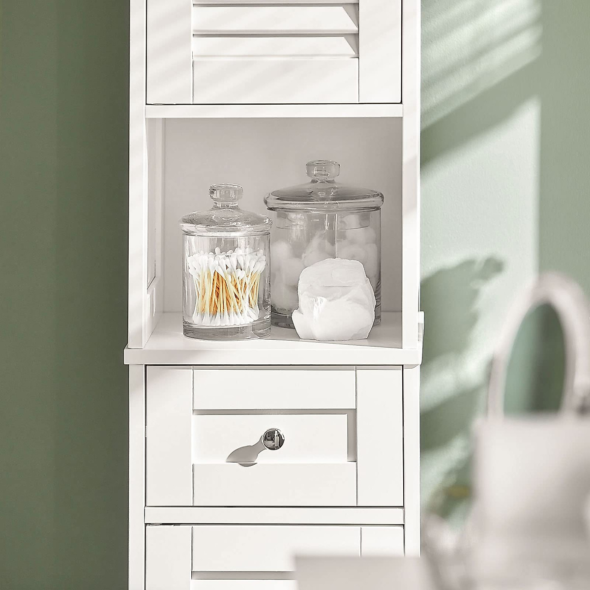 Haotian Tall Bathroom Storage Cabinet Freestanding Cabinet Slim Cabinet with Shelves and Drawers, White FRG236-W