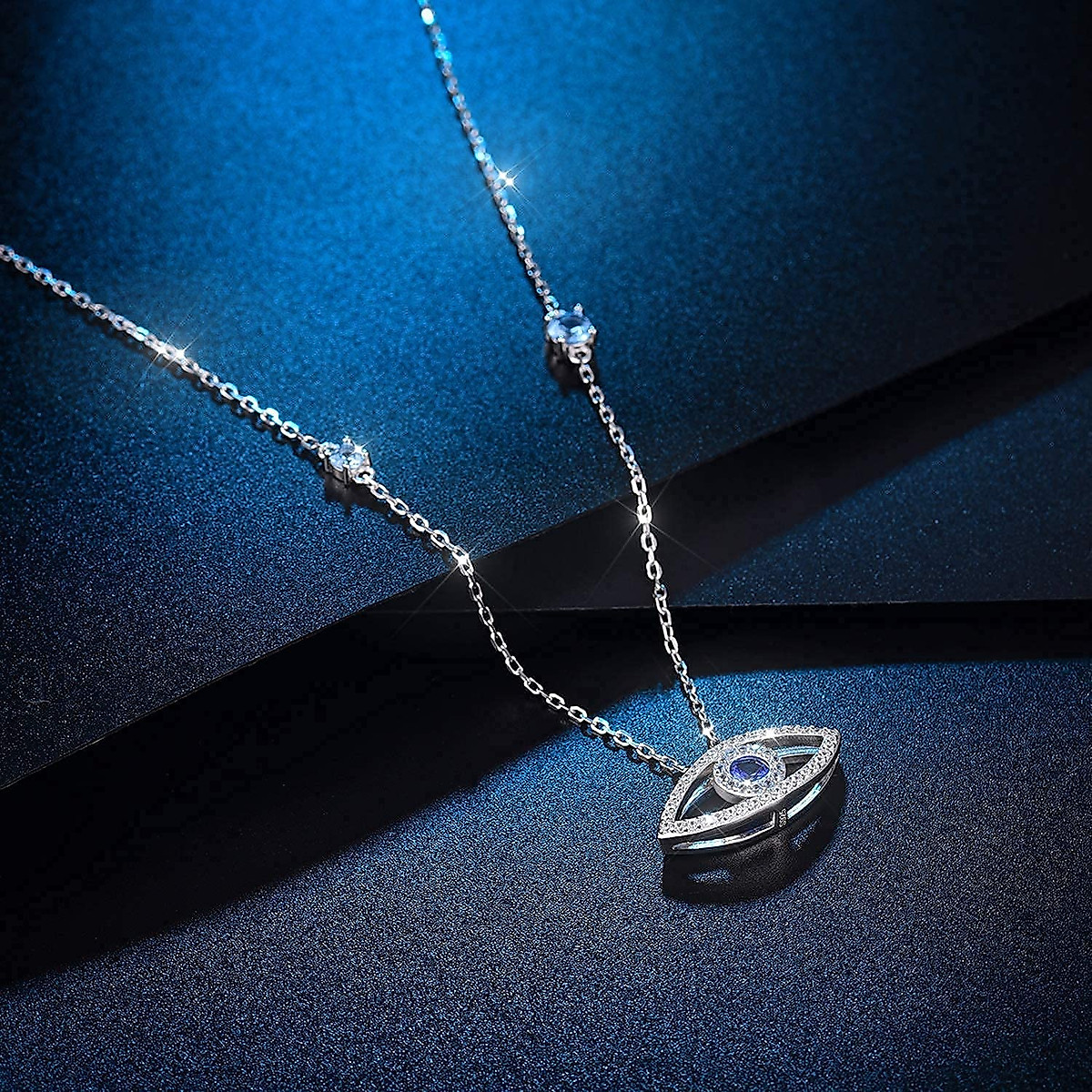 IOHUPCI Evil Eye Necklace, 925 Sterling Silve Blue Evil Eye of Protection Necklaces,Cubic Zirconia Jewelry Gifts for Women(Evil Eye Necklace)