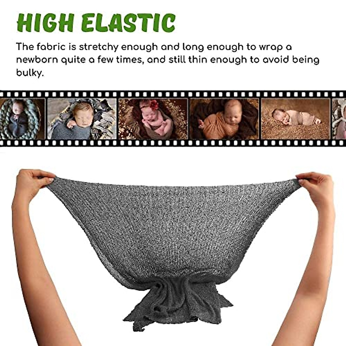 Sunmig Newborn Photography Props, 3 Pcs Baby Stretch Wraps, Professional Baby Photo Props Long Ripple Wrap, for 0-6 Months Baby (Dark Grey+Coffee+Brown)