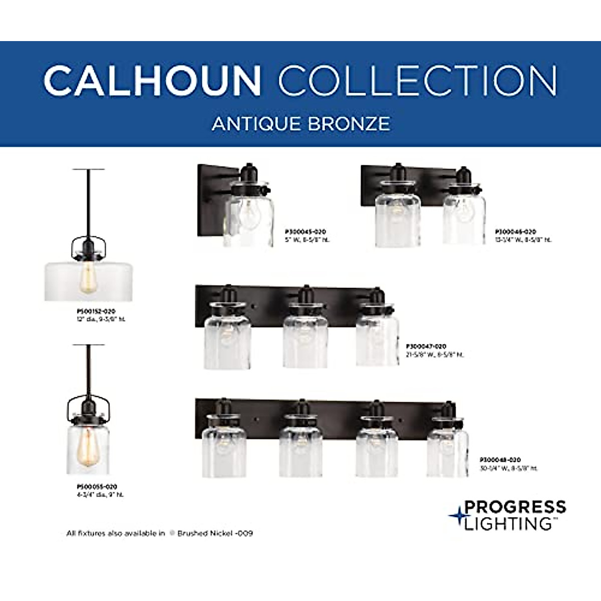 Calhoun Collection 3-Light Clear Glass Farmhouse Bath Vanity Light Antique Bronze