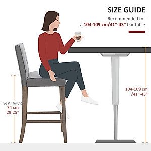 HOMCOM Modern Bar Stools Set of 2, Upholstered Bar Height Kitchen Stools with Build-in Footrest, Solid Wood Legs, Gray