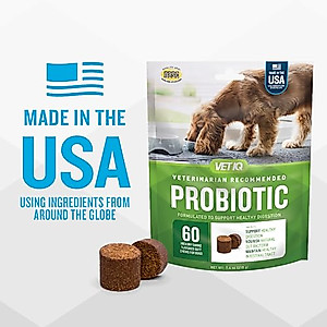 VetIQ Probiotic Supplement for Dogs, Digestive Support for Dogs, Nourishes Gut Bacteria and Supports Bowel Function, Hickory Smoke Flavor, Made in The USA, 60 Count