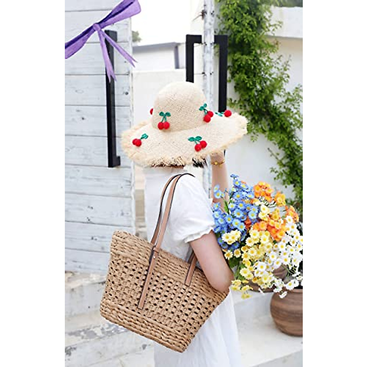 Handwoven Straw Vintage Purse Bag Hollow Out Straw Beach Bag Handbag Shoulder Bag Beach Sea Tote Basket Rattan Vacation Bag