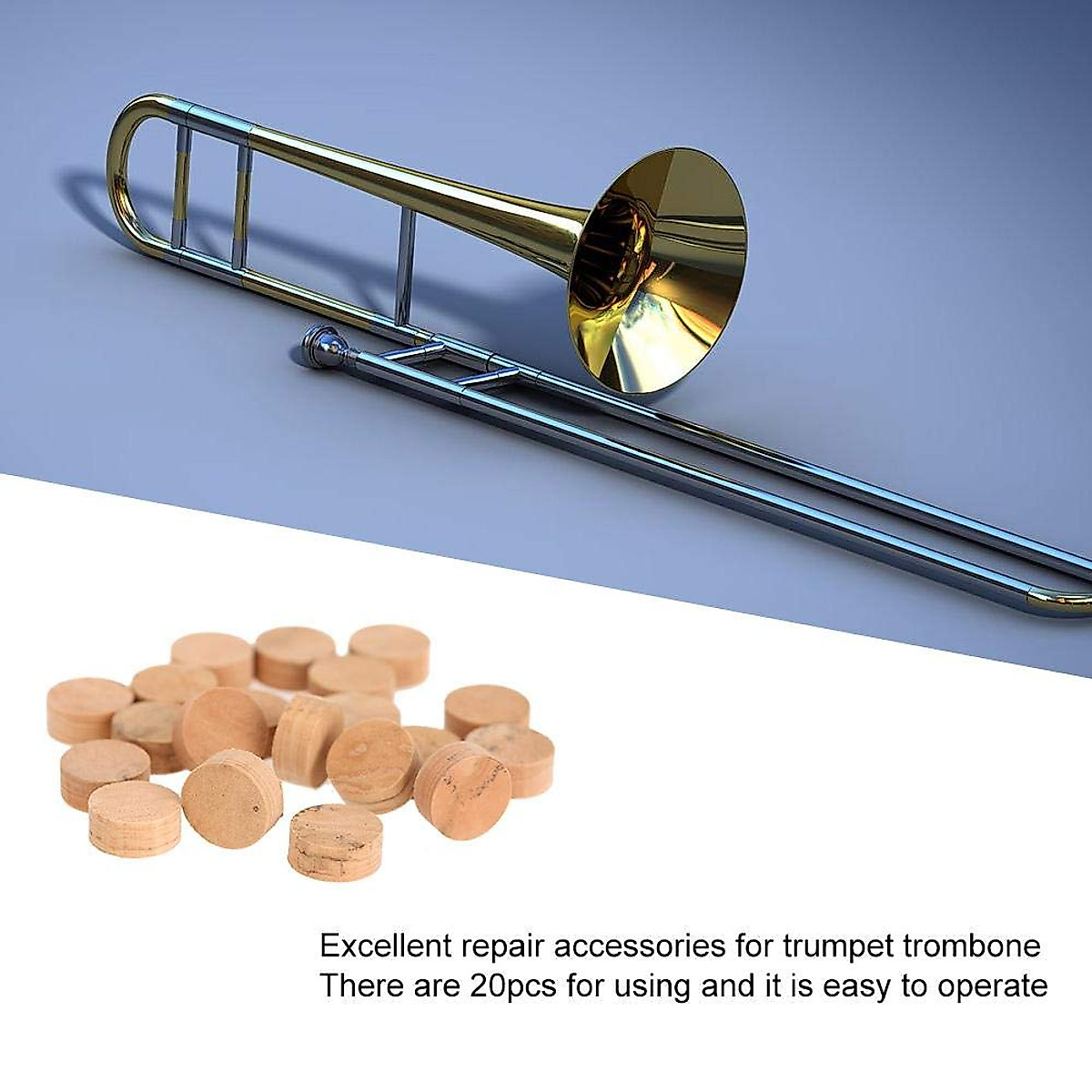 Trumpet Trombone Repairing Cork Pads,20Pcs 9.5mm Trumpet Water Key Spit Value Cork Replacement Accessory Part