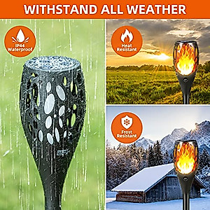 CONERIFE Solar Torch Lights 6 Pack (34 LED Large Size), Solar Outdoor Lights Garden, Solar Torch Lights with Flickering Flame, Halloween Decorations Solar Pathway Lights Waterproof IP65 Auto On/Off