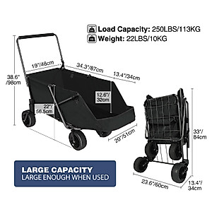 REDCAMP Folding Dog Wagon Cart with Extendable Rear End Heavy Duty, 220L Large Collapsible Utility Pet Wagon Garden Cart with Brakes for Sand Camping Sports Shopping