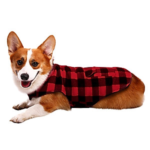 ASENKU Plaid Dog Winter Coat, Dog Fleece Jacket Plaid Reversible Dog Vest Waterproof Windproof Cold Weather Dog Clothes Pet Apparel for Small Medium Large Dogs Red M