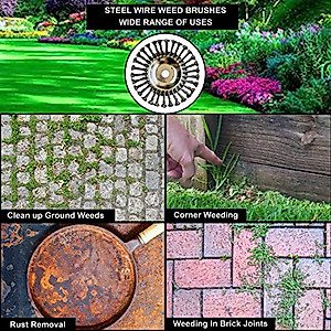 MBAKAS 8 inch Steel Wire Wheel Brush Grass Cutter Trimmer Wire brush Trimmer Head Replacement Garden Grass Weed Cutter With Adapter Kit And Work Gloves, Rust Removal, Paving Stone, Pavement Driveway.