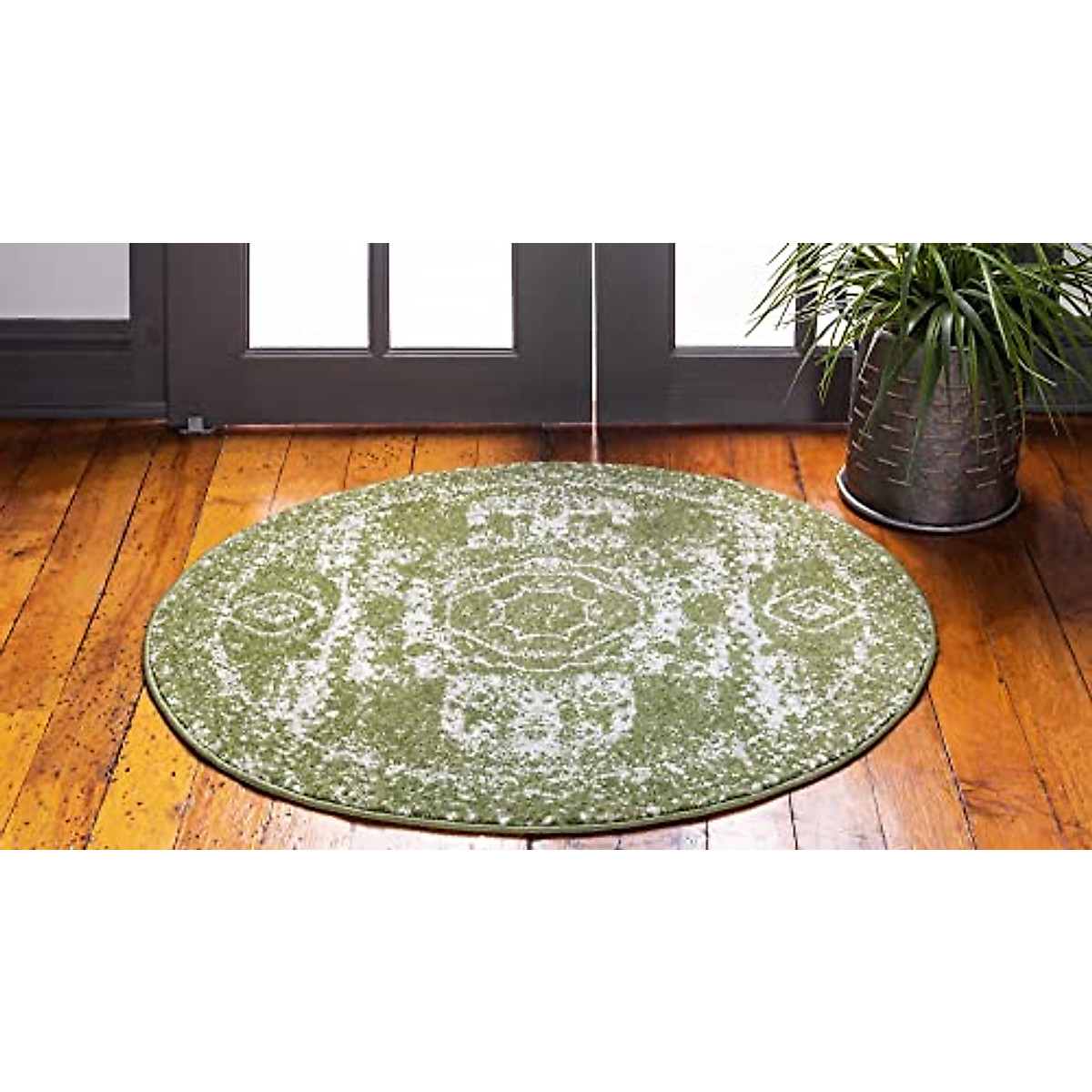 Unique Loom Bromley Collection Area Rug - Wells (3' Round, Green/ Ivory)