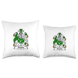Family Crest and Coat of Arms clothes and gifts Powers Coat of Arms-Family Crest Throw Pillow, 18x18, Multicolor
