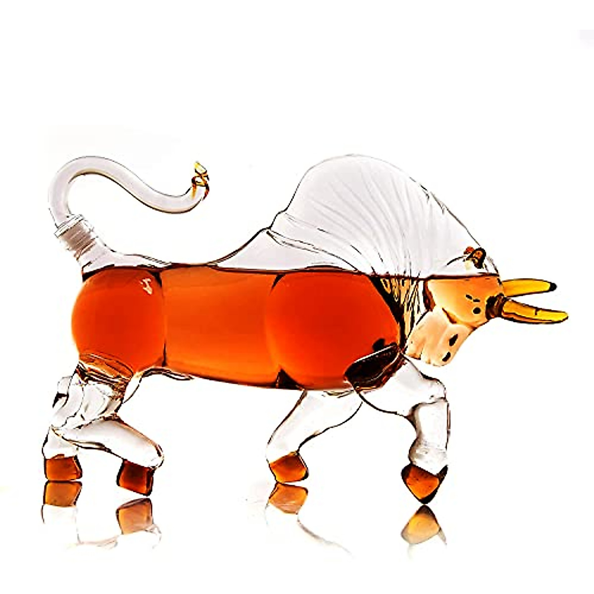 The Wine Savant Charging Bull Heads Forward Animal Liquor Decanter Made For Bourbon, Whiskey, Scotch, Rum, or Tequila, Zodiac Shape Clear