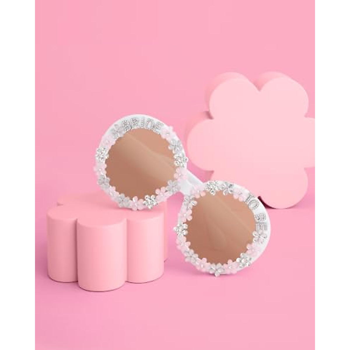 xo, Fetti Groovy Bride To Bride White Sunglasses - Flowers + Rhinestones | Last Disco Bachelorette Party Sunnies, Engagement Decorations, 70s Bridal Shower Accessory, Boho Bach Supplies