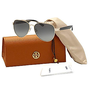 Tory Burch TY6070 327111 57M Shiny Light Gold Metal/Light Grey Gradient Aviator Sunglasses For Women+ BUNDLE with Designer iWear Eyewear Kit