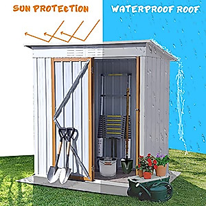 Storage Sheds, 5x3 FT Outdoor Storage Shed, Galvanized Metal Garden Small shed with Lockable Door, Tool shed with sloped roof and Vents, Bike shed That can Store Small Bicycles and Life Miscellaneous
