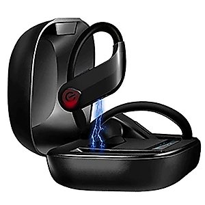 TWS Bluetooth Earbuds V5.0 with Charging Case, True Wireless Stereo Sport Headphones in-Ear Earphones with Mic, Noise Cancelling Headsets with Ear Hooks for Sports, for iPhone Smartphones (red)