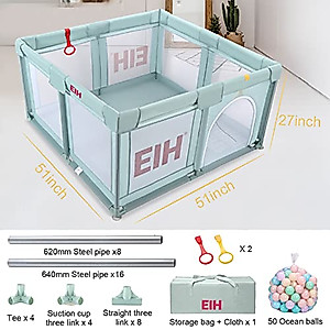 Baby Playpen, Playpen for Babies and Toddlers Indoor & Outdoor Kids Activity Center with 50 Ocean Balls Small Baby Playard Breathable Mesh Kids Safety Play Area, 47in x 47in (Green)