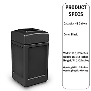 Regal Altair 42-Gallon Square Black Waste Container | Commercial Outdoor Garbage and Trash Container