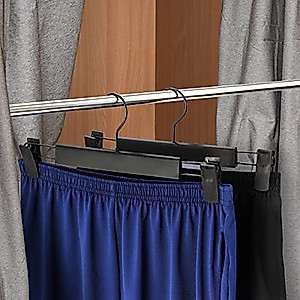 GUANJUNE 10 Pack Clothes Pants Hangers, Space-Saving Skirt Holders with 360 ° Swivel Hooks, Adjustable Clips, Trouser Hangers, Clothes Coat Garment Jeans Hangers, Black