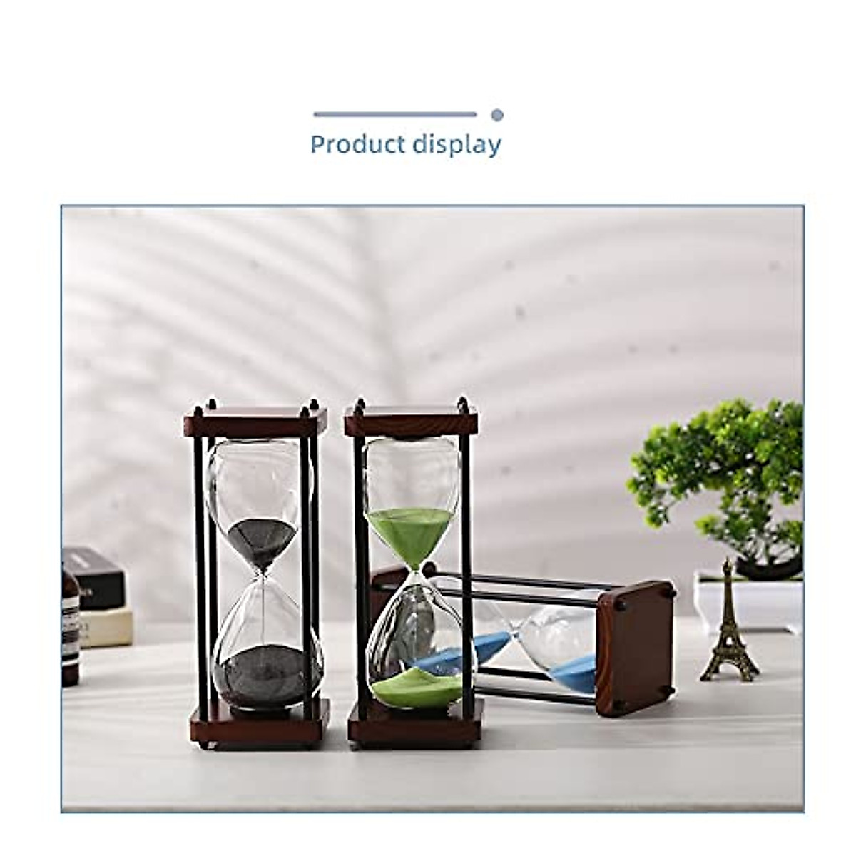 BAWAQAF Square Wood Bottom Glass Hourglass 60 Minutes Time Timer Interesting Home Ornaments Sandglass Kitchen Hour Meter Golden Sand Clock, Black
