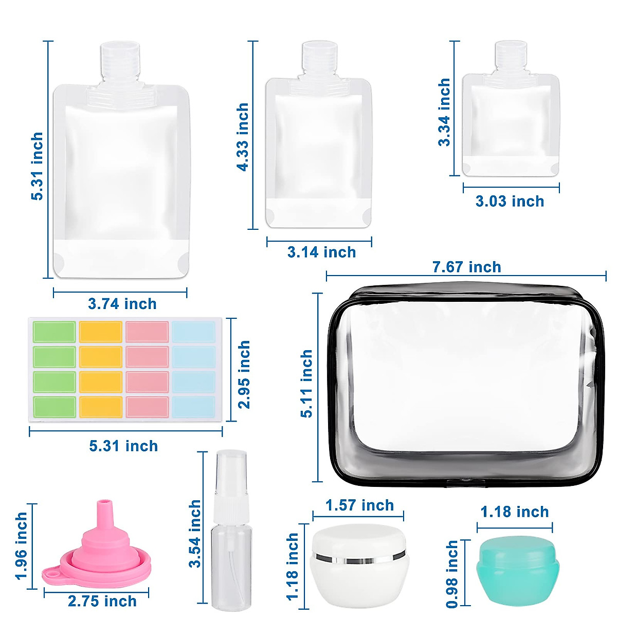 NAICHA Travel Pouches 16 PCS Refillable Travel Pouch for Toiletries Portable Travel Containers Empty Squeeze Pouches with Leakproof,Travel Accessories Bottles for Shampoo Lotion