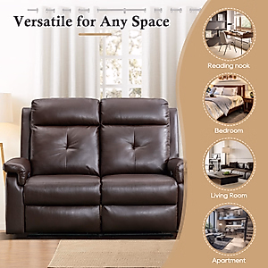 VUYUYU 2 Seater Recliner Sofa - Double Reclining Loveseat with Massage & Heating - PU Leather Home Theater Seating Manual Recliner Motion Living Room Chair (Brown)