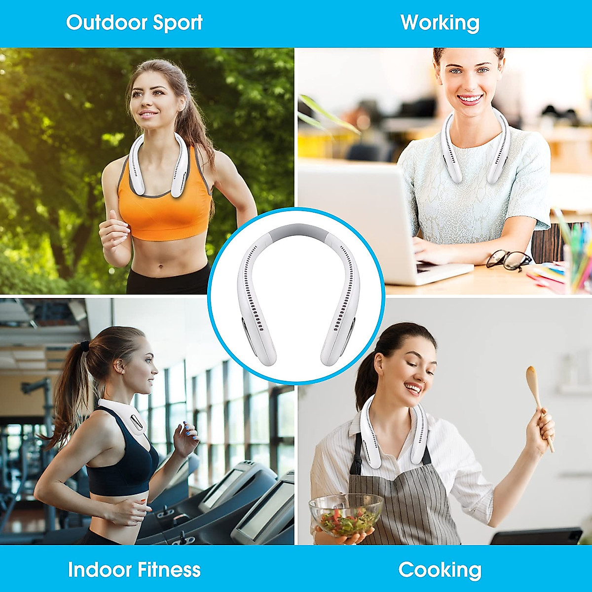 Rexspt Portable Neck Fan, Hands Free Bladeless Fan, USB Rechargeable Personal Fan with 3 Wind Speed Adjustable, Headphone Design 360° Cooling Hanging Fan for Traveling Office