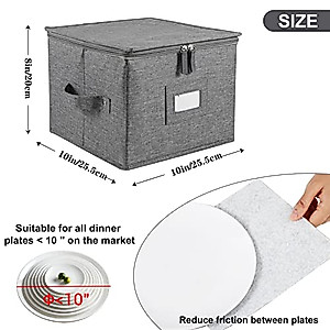 popoly China Storage Containers Inside 10" W x 8" H, Salad Plate Storage Box for Dishes Storage with 24 Felt Dividers, Hold 24 Plates, Hard Shell and Stackable (2 Pack Grey)